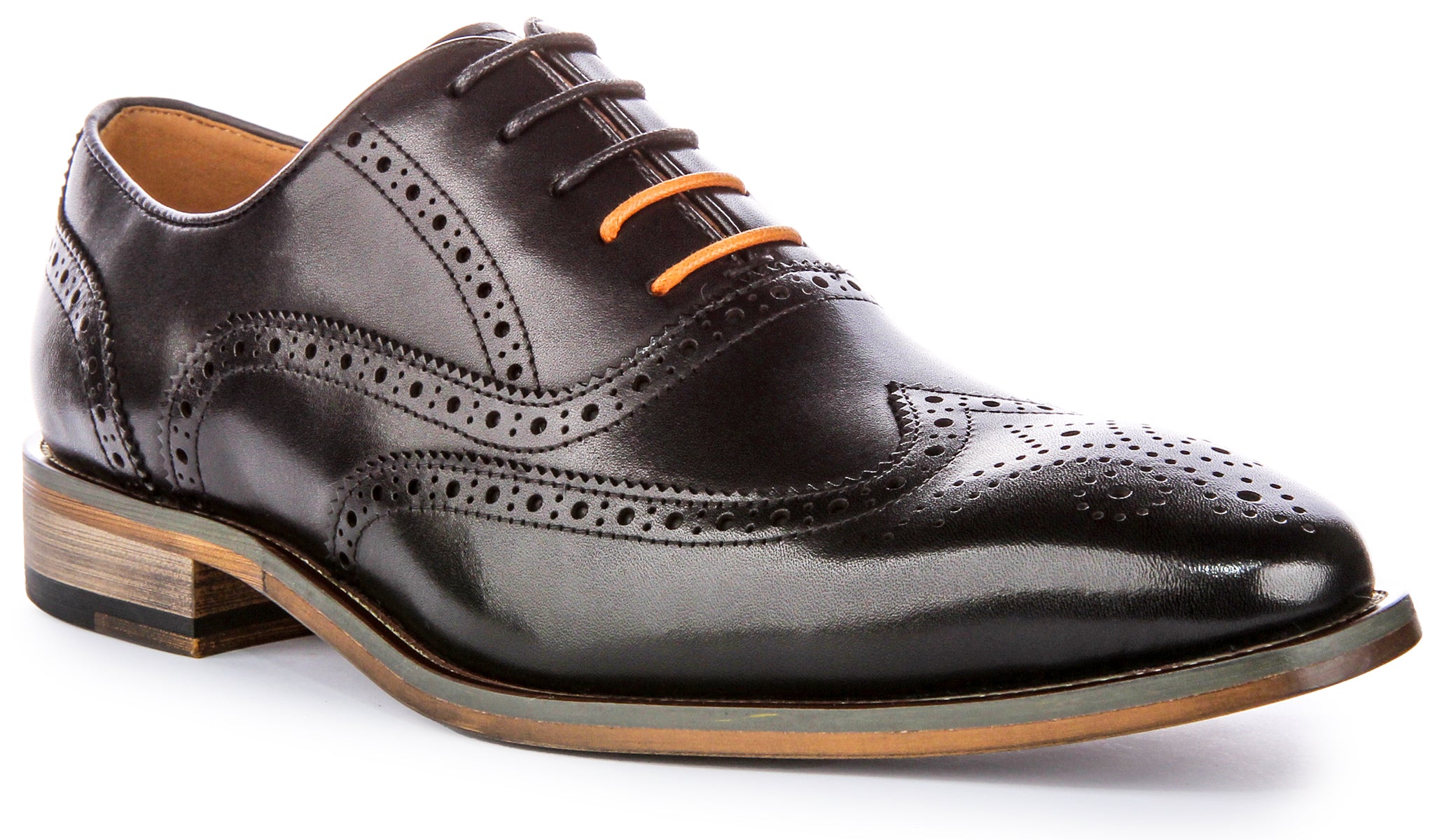 JUSTINREESS Mens Black Leather Smart Office Works Brogue Shoes – Justin ...