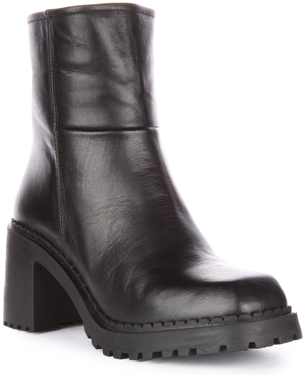 Melina In Black For Women | Leather Ankle Boots 3in Heel – Justin Reess