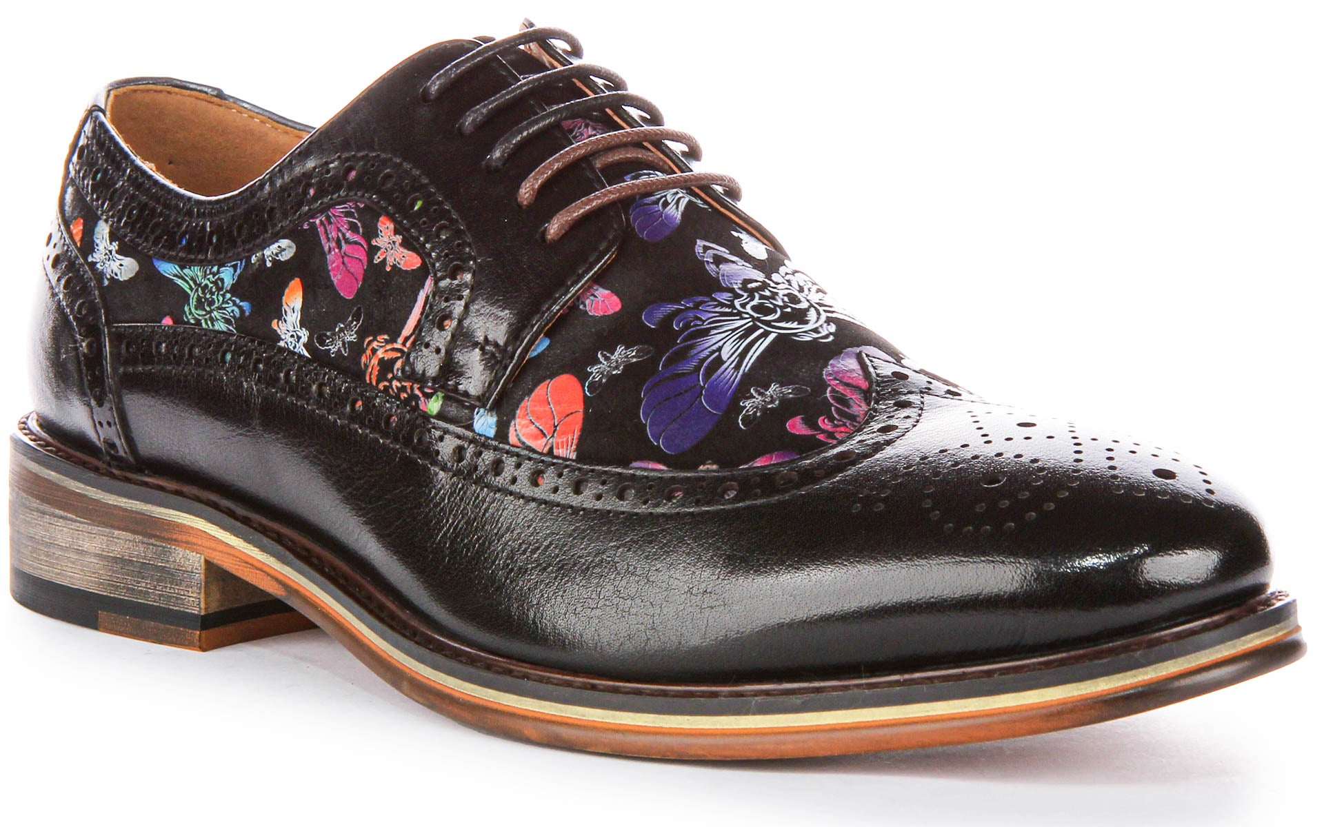 JUSTINREESS ENGLAND Otis Black | Butterfly Print Brogue Shoe – Justin Reess