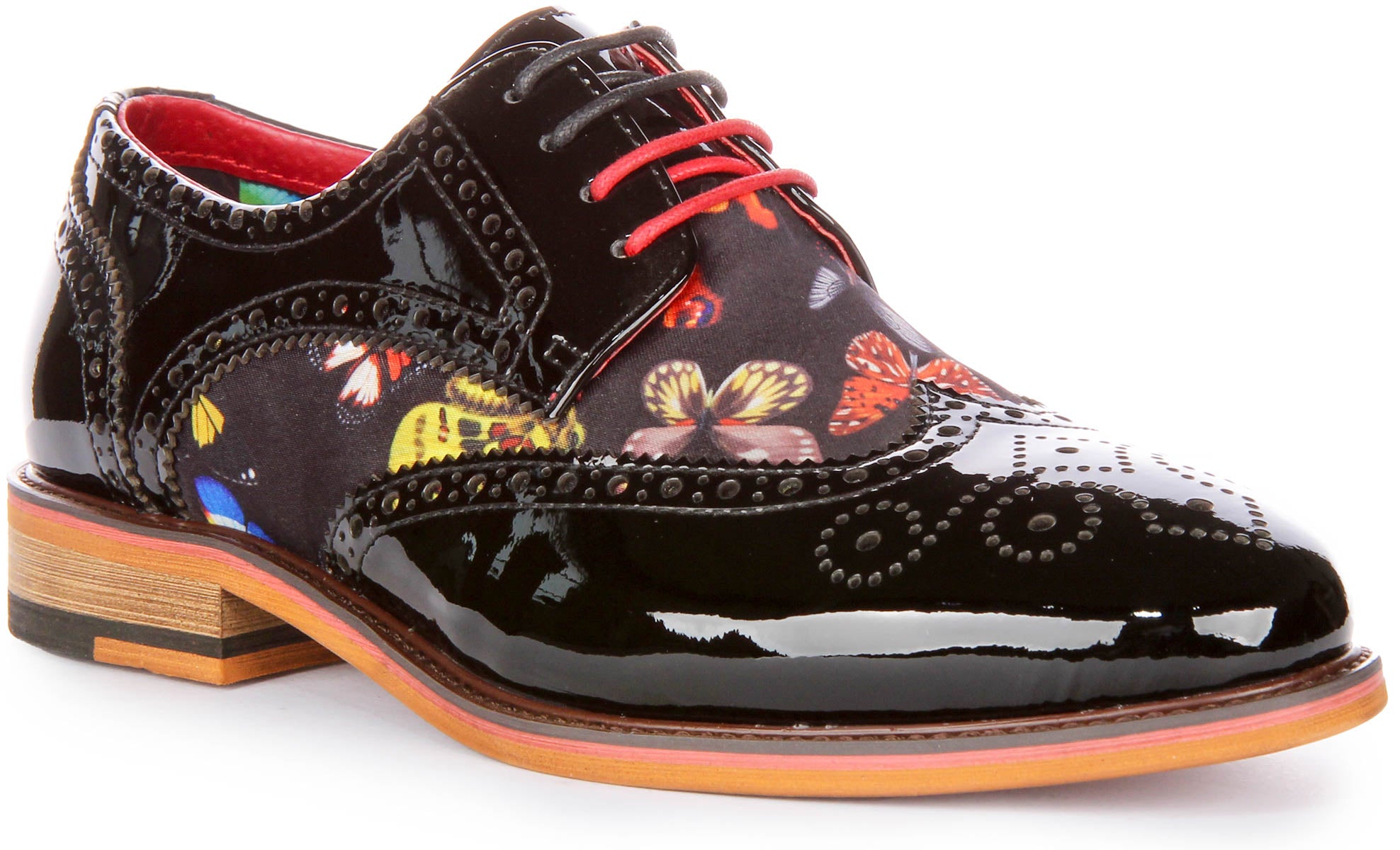 JUSTINREESS Womens Butterfly Print Lace up Brogues Patent Shoes ...