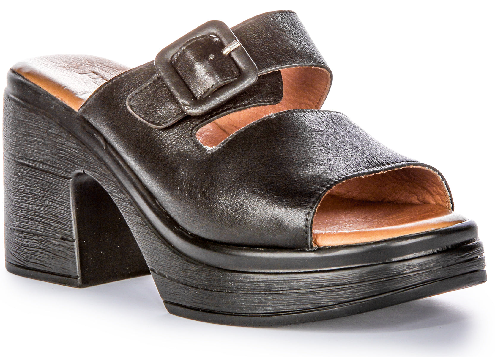 JUSTINREESS Womens Open Toe Black Leather | Platform Sandal – Justin Reess