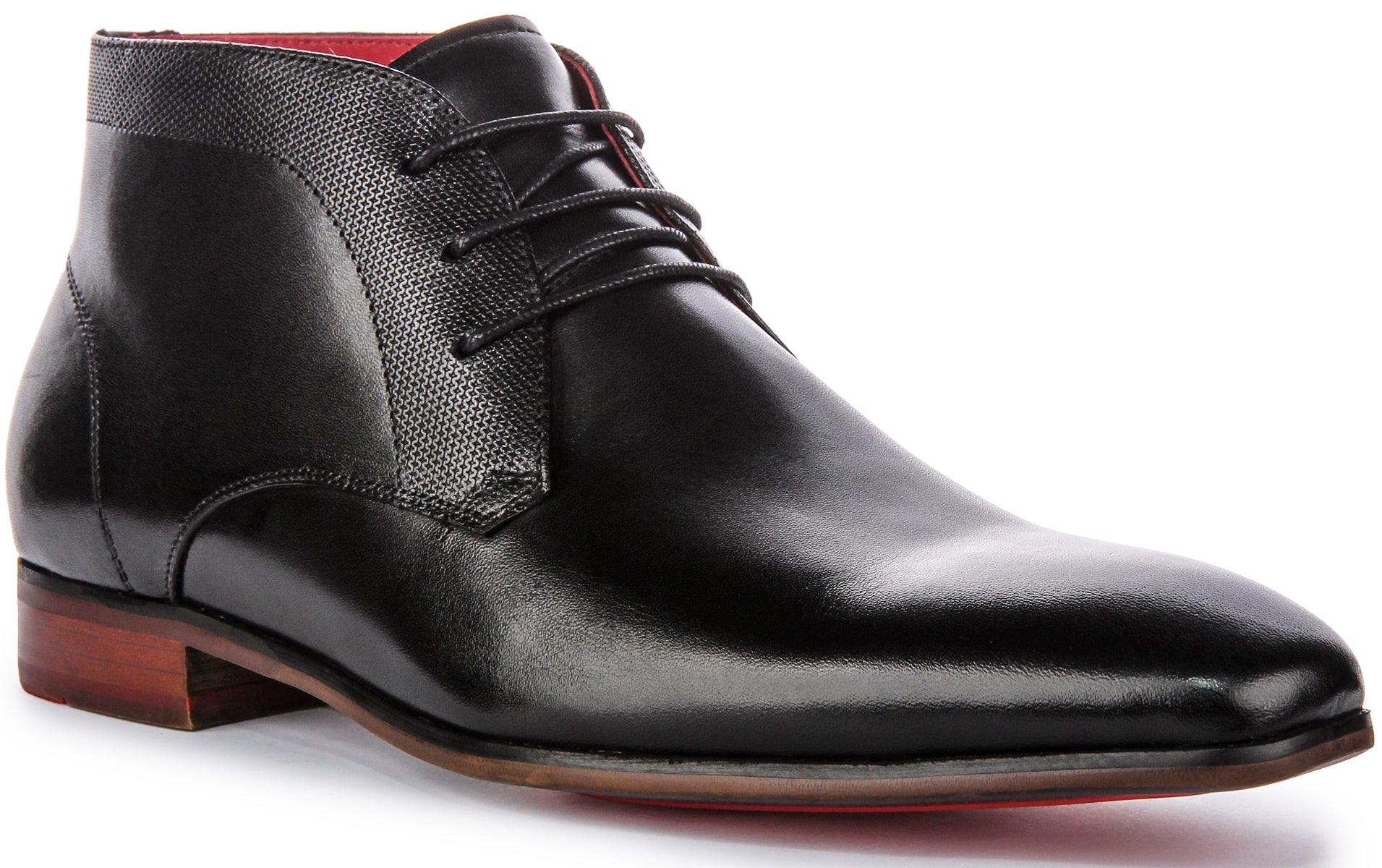 JUSTINREESS Mens Smart Lace Up Dress Black Leather Chukka Boots ...