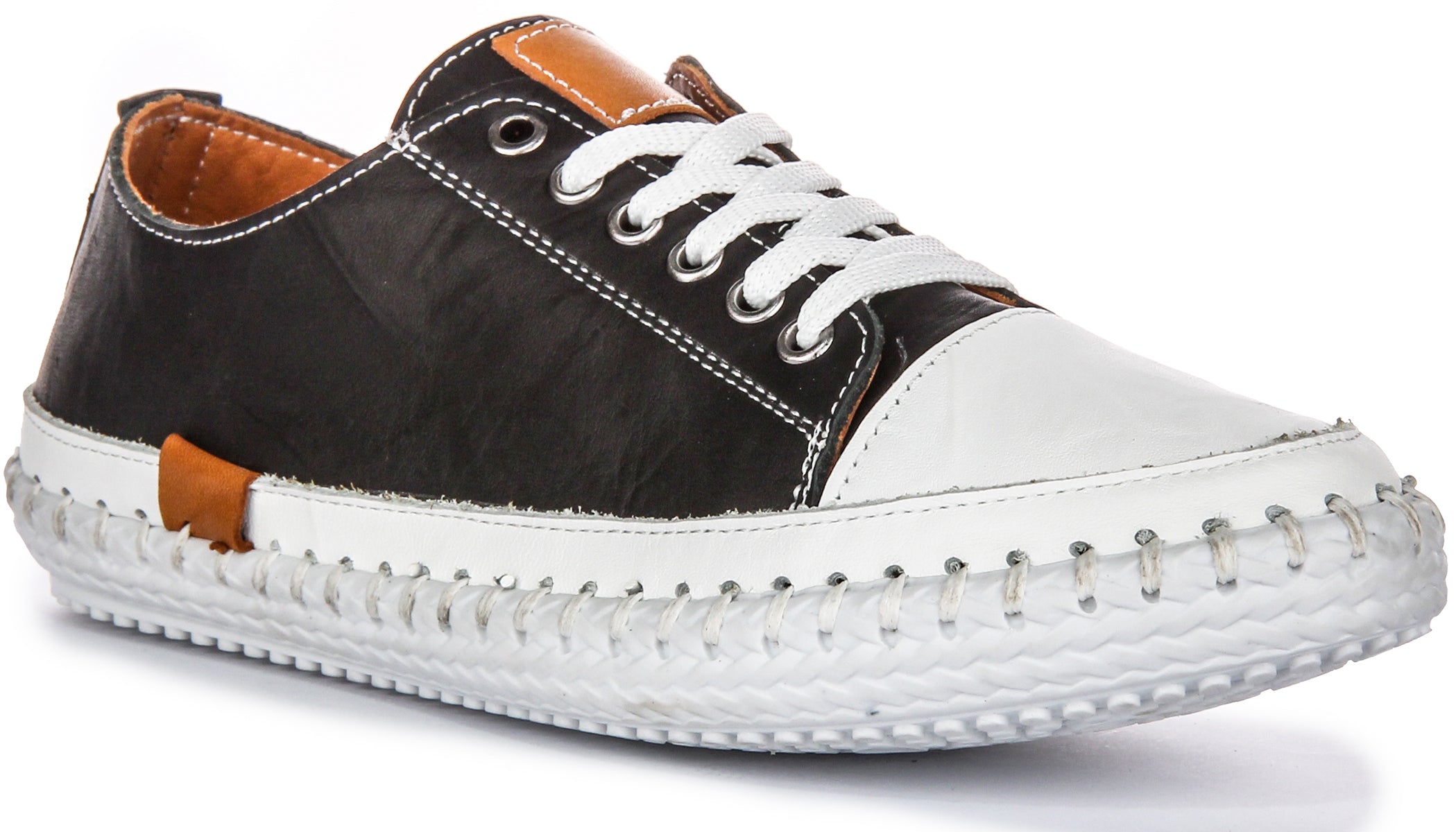 Opal In Black | Womens Leather Lace Up Casual Lace up Trainers – Justin ...