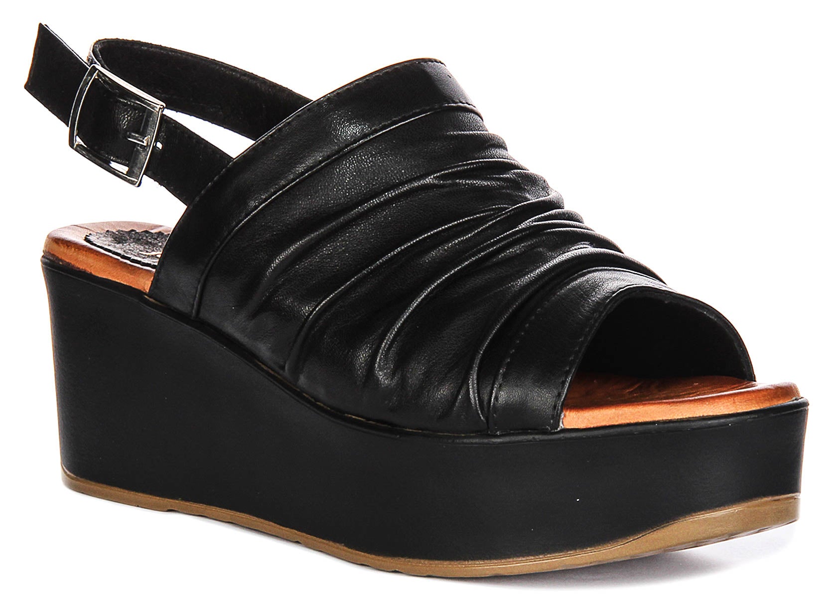 JUSTINREESS Womens Flatform Black Leather Buckle Sandals – Justin Reess