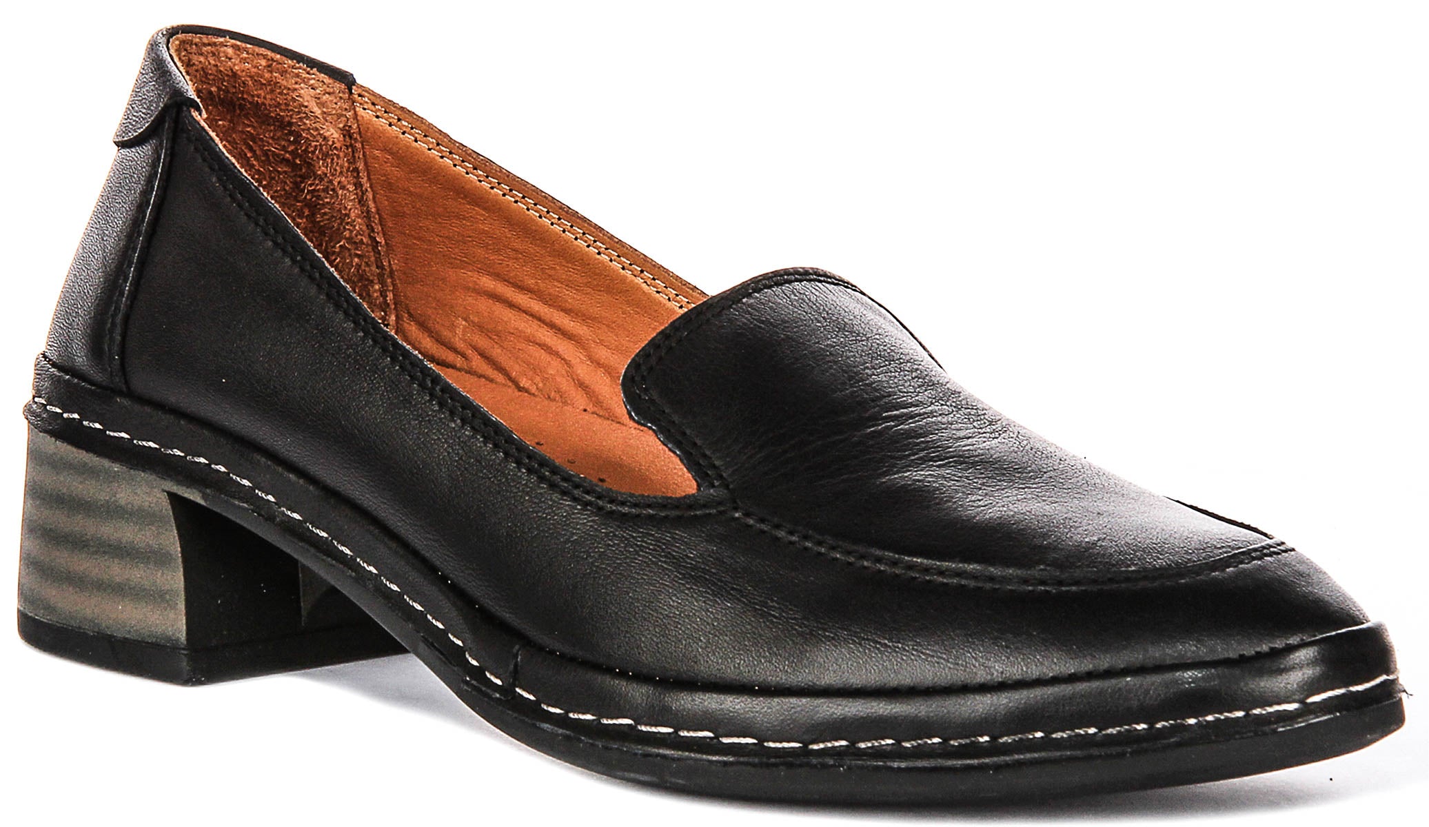 Justin Reess Penny In Black | Womens Soft Low Heel Leather Shoes