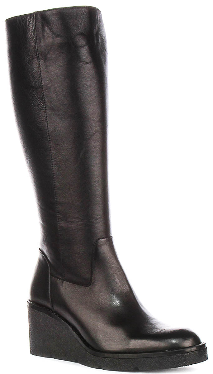 Amber In Black | Leather Wedge Midcalf Boots – Justin Reess
