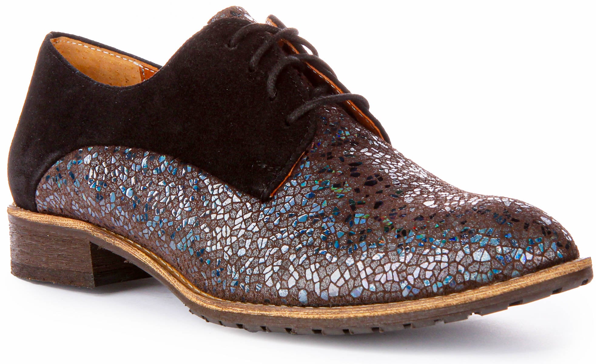 JUSTINREESS Womens Lace up Black Derby Metalic Leather Shoes – Justin Reess