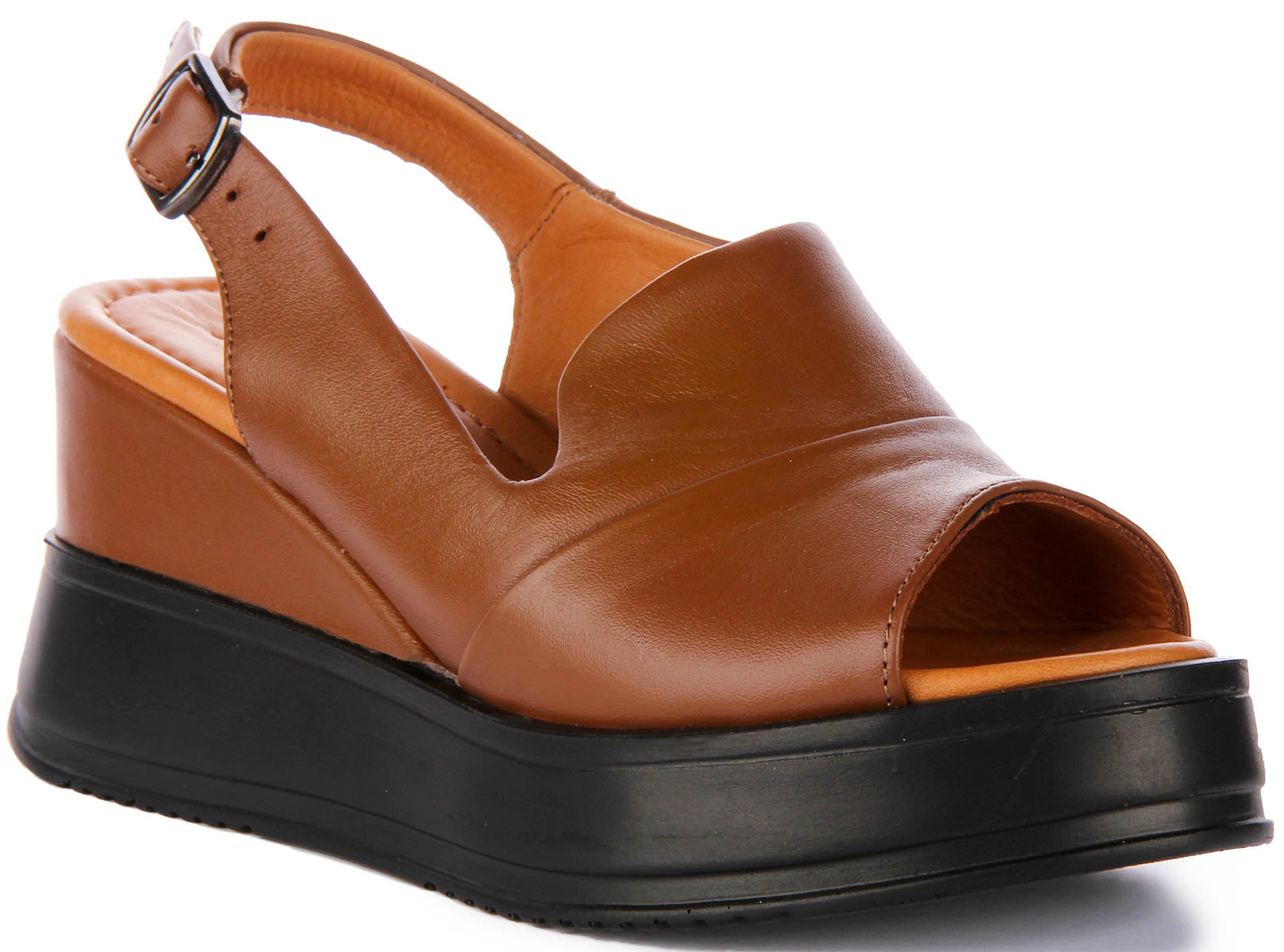 JUSTINREESS ENGLAND Womens Brown Leather | Peep Toe Wedge Sandal ...