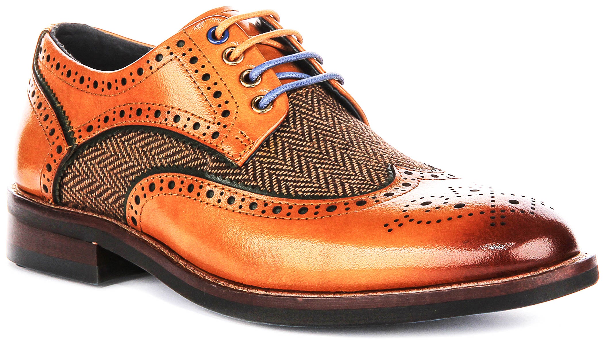 JUSTINREESS ENGLAND Simona In Brown | Lace Up Tweed Brogue Shoe ...