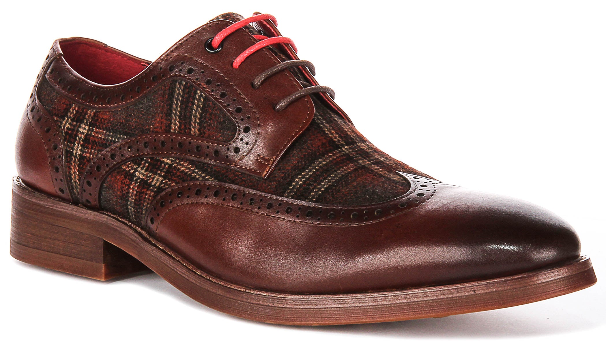 JUSTINREESS Mens Lace up Brown Tweed Check Print Brogues Shoes – Justin ...