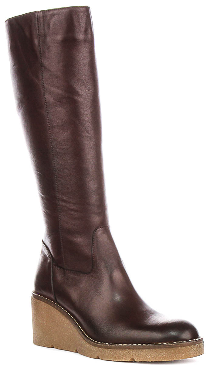 Amber In Brown For Women | Leather Wedge Boots – Justin Reess