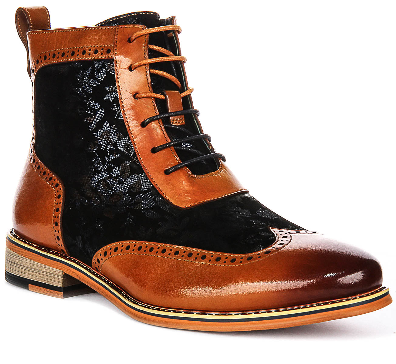 Arnold In Brown Blue | Floral Leather Ankle Boots – Justin Reess