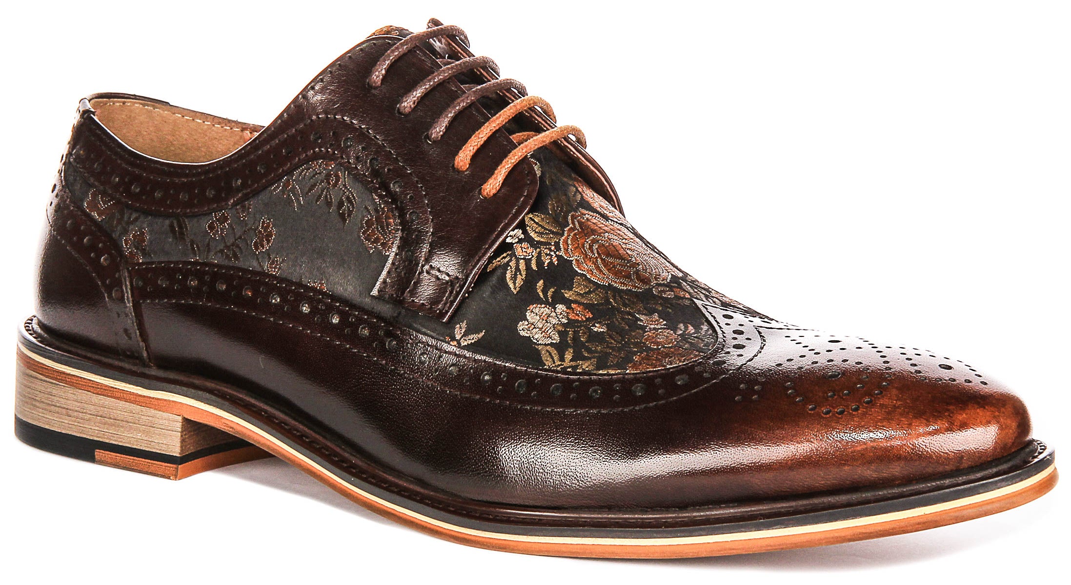 JUSTINREESS Mens Floral Brogues in Dark Brown Wingtips Shoes – Justin Reess