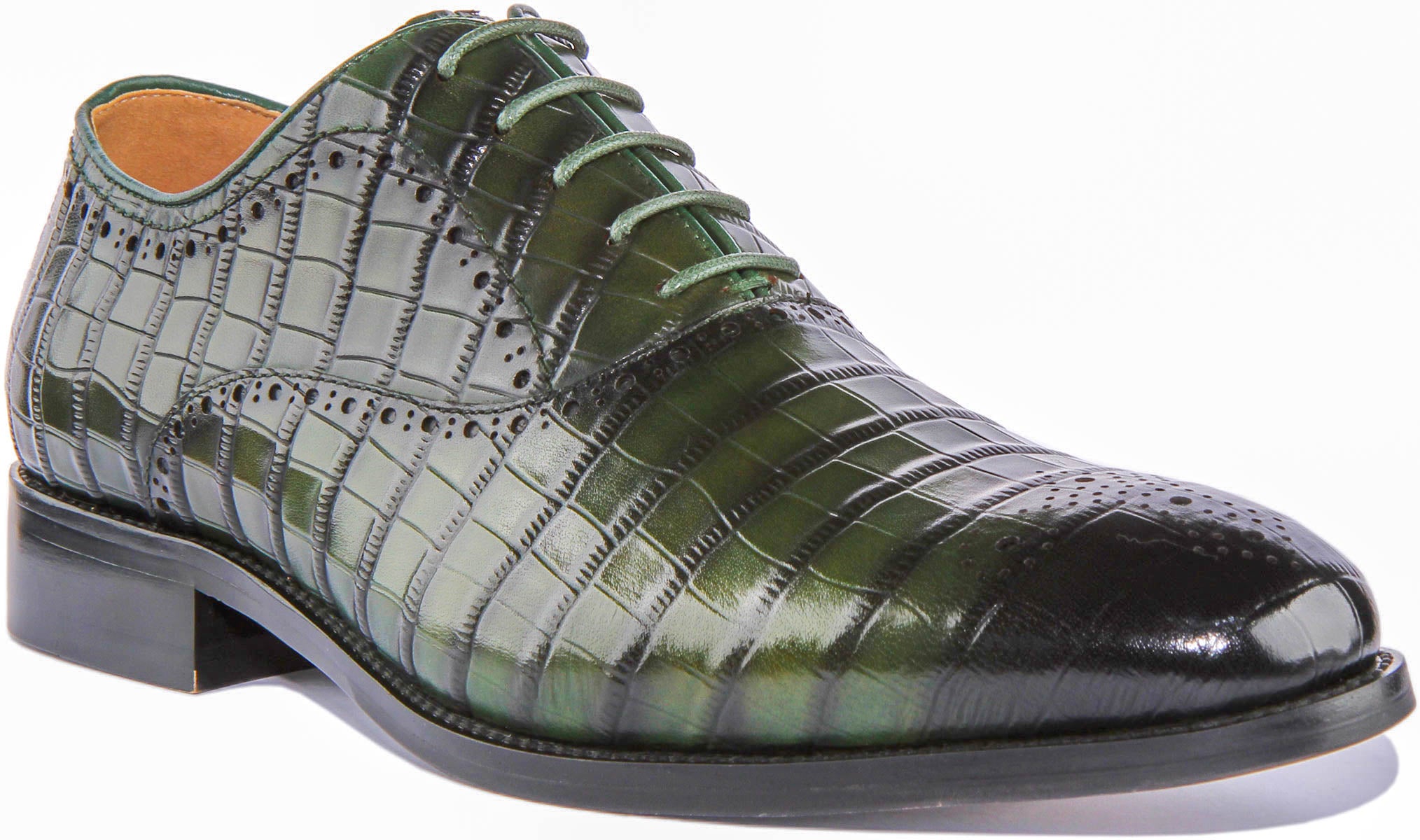 JUSTINREESS ENGLAND Andre In Green | Croc Effect Brogues Shoes – Justin ...