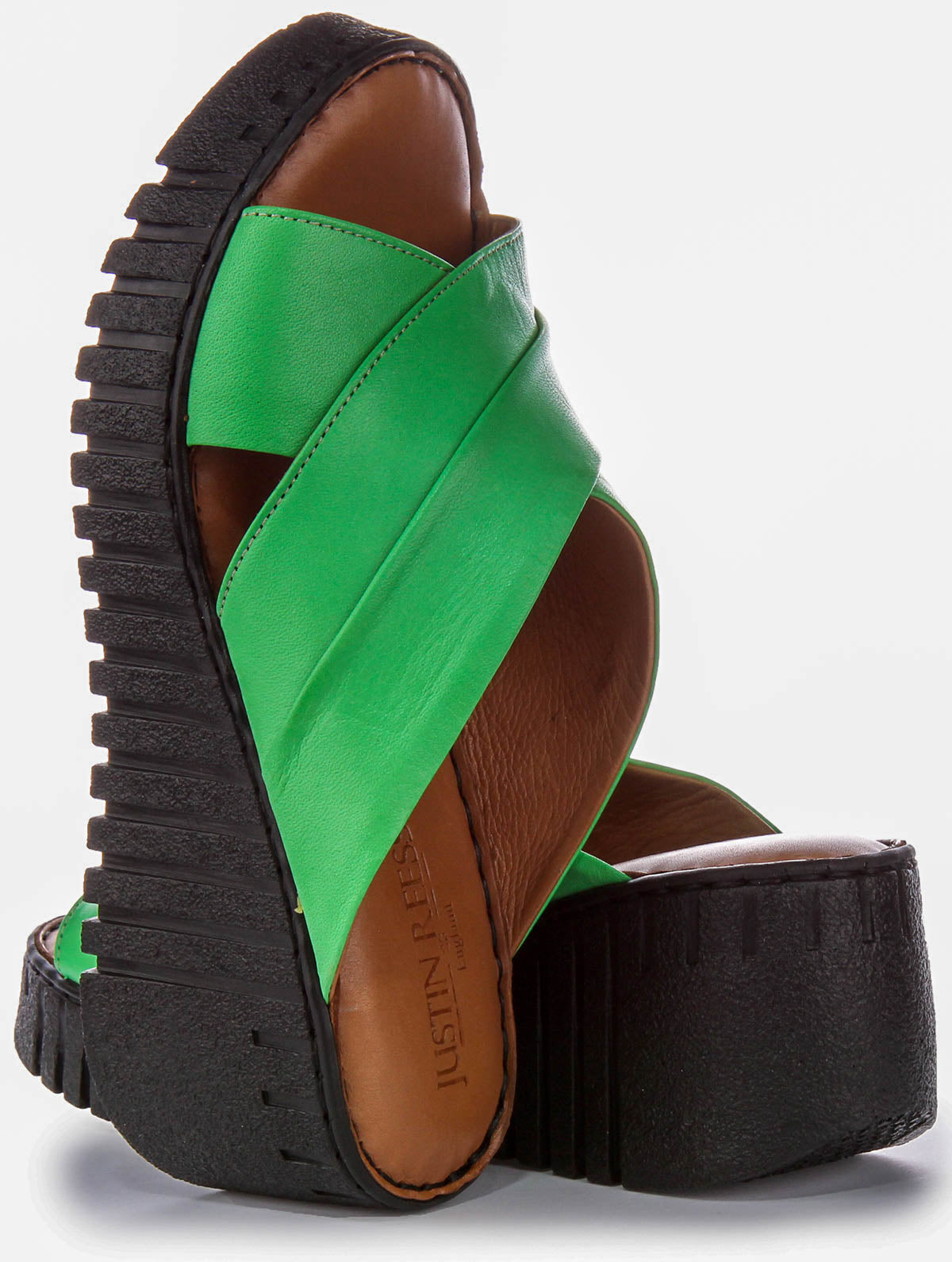 JUSTINREESS Womens Leather Soft Sandals Open Toe Low Wedge Justin Reess
