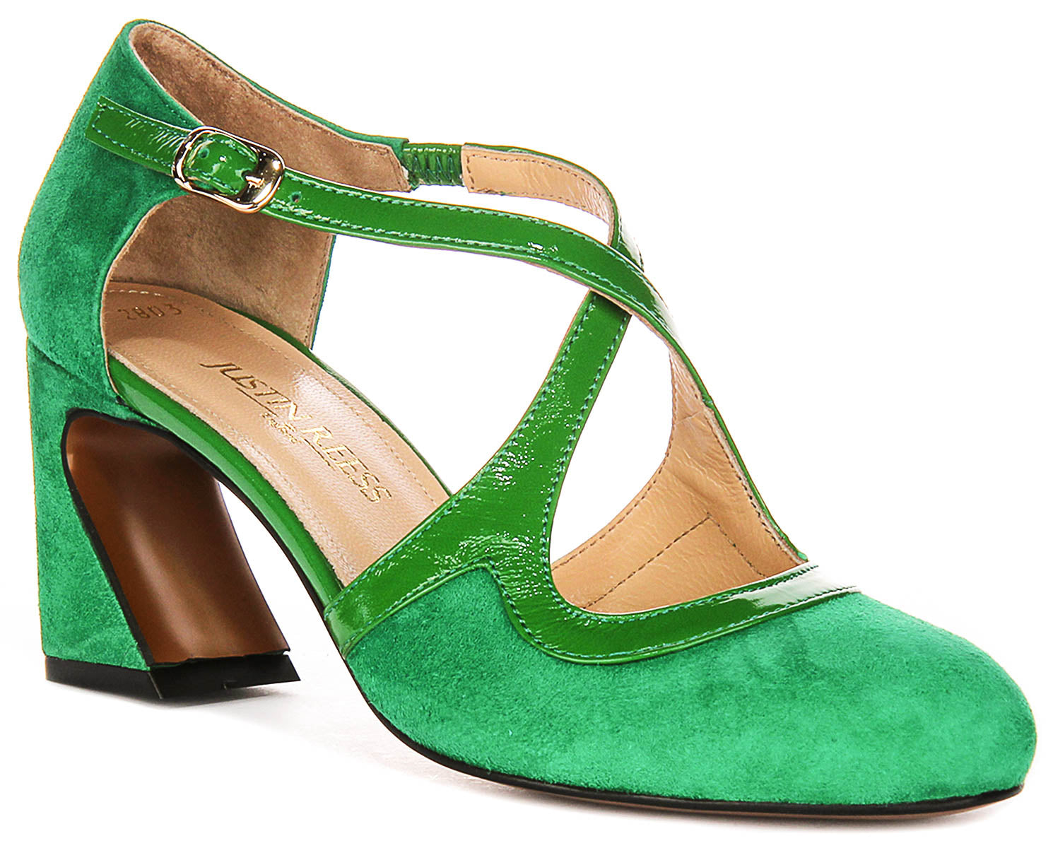 JUSTINREESS Womens Low Heel Buckle Green Suede Heel Shoes – Justin Reess