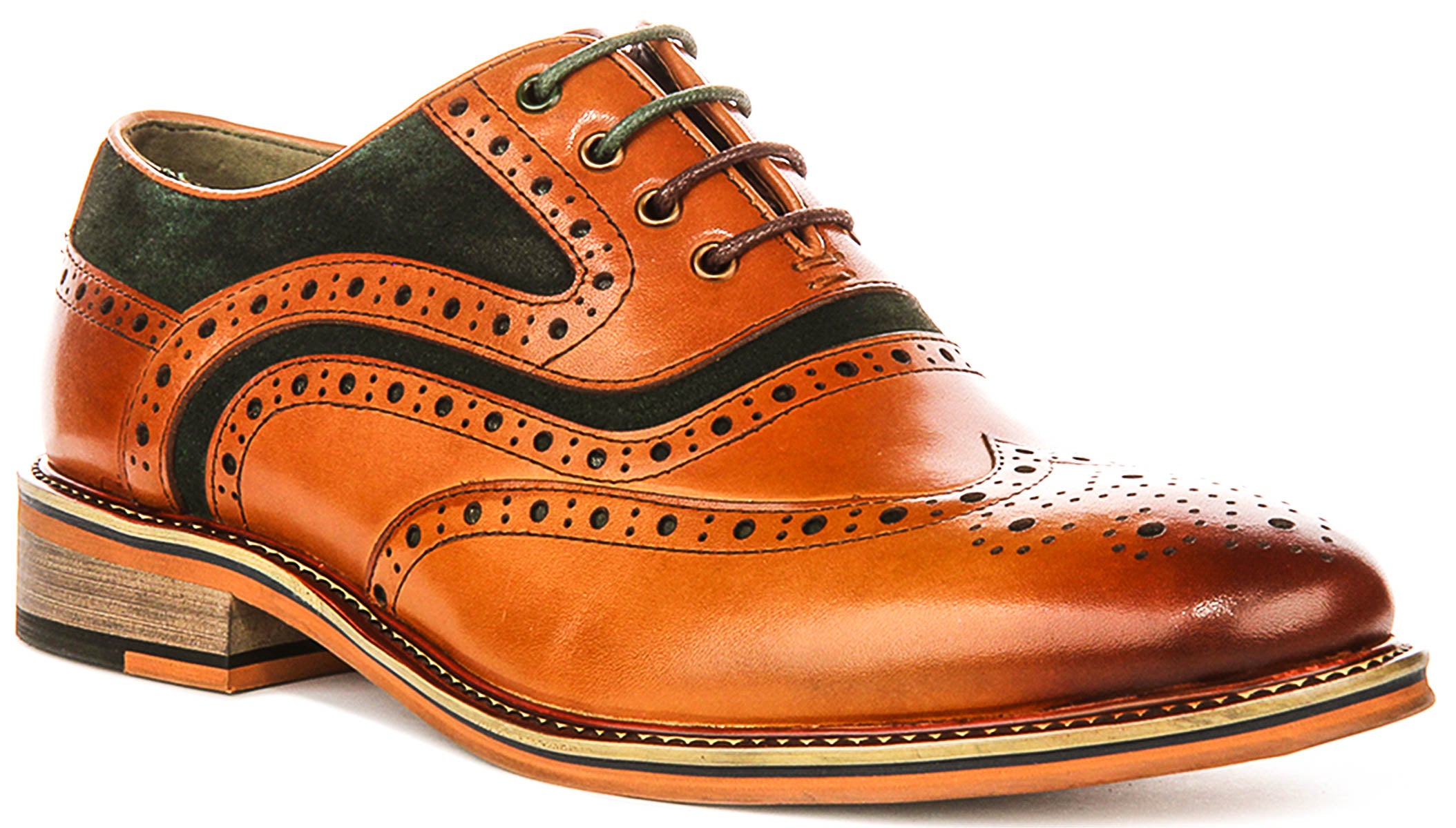 JUSTINREESS Bryan In Green For Men | Lace up Brown Green Brogues ...