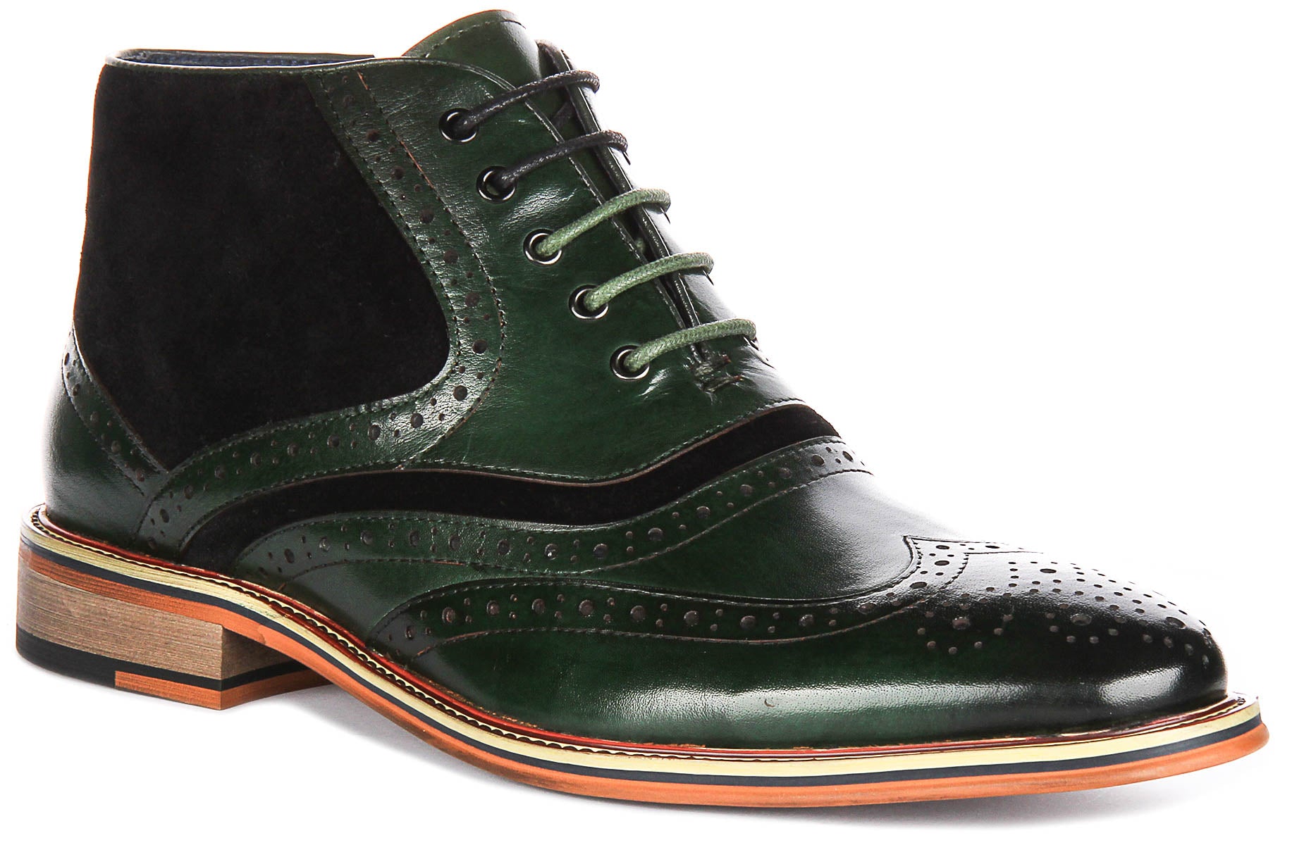Hawkin In Green Black | Mens Leather Brogue Boots – Justin Reess