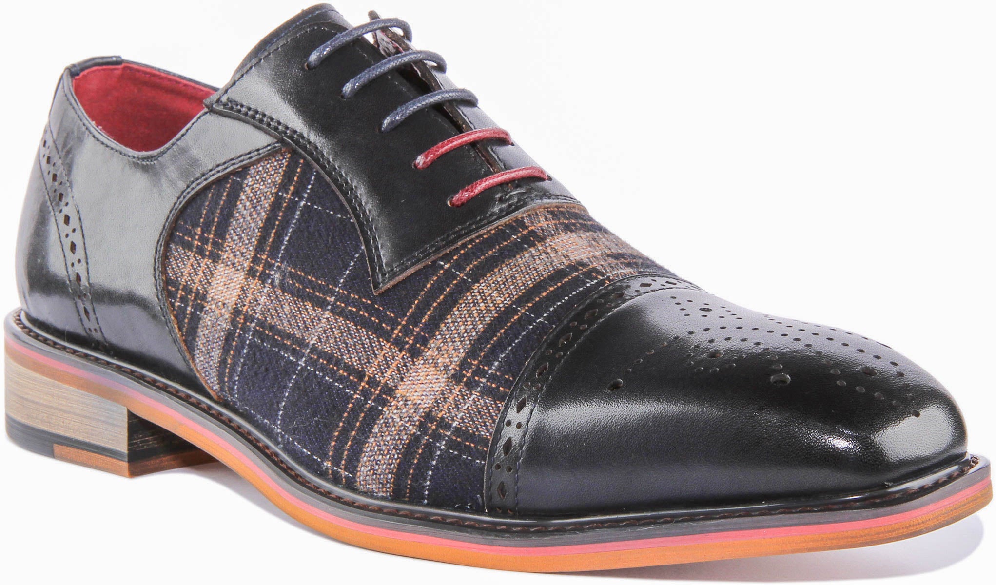 JUSTINREESS ENGLAND Major In Navy | Check Print Lace up Brogues ...