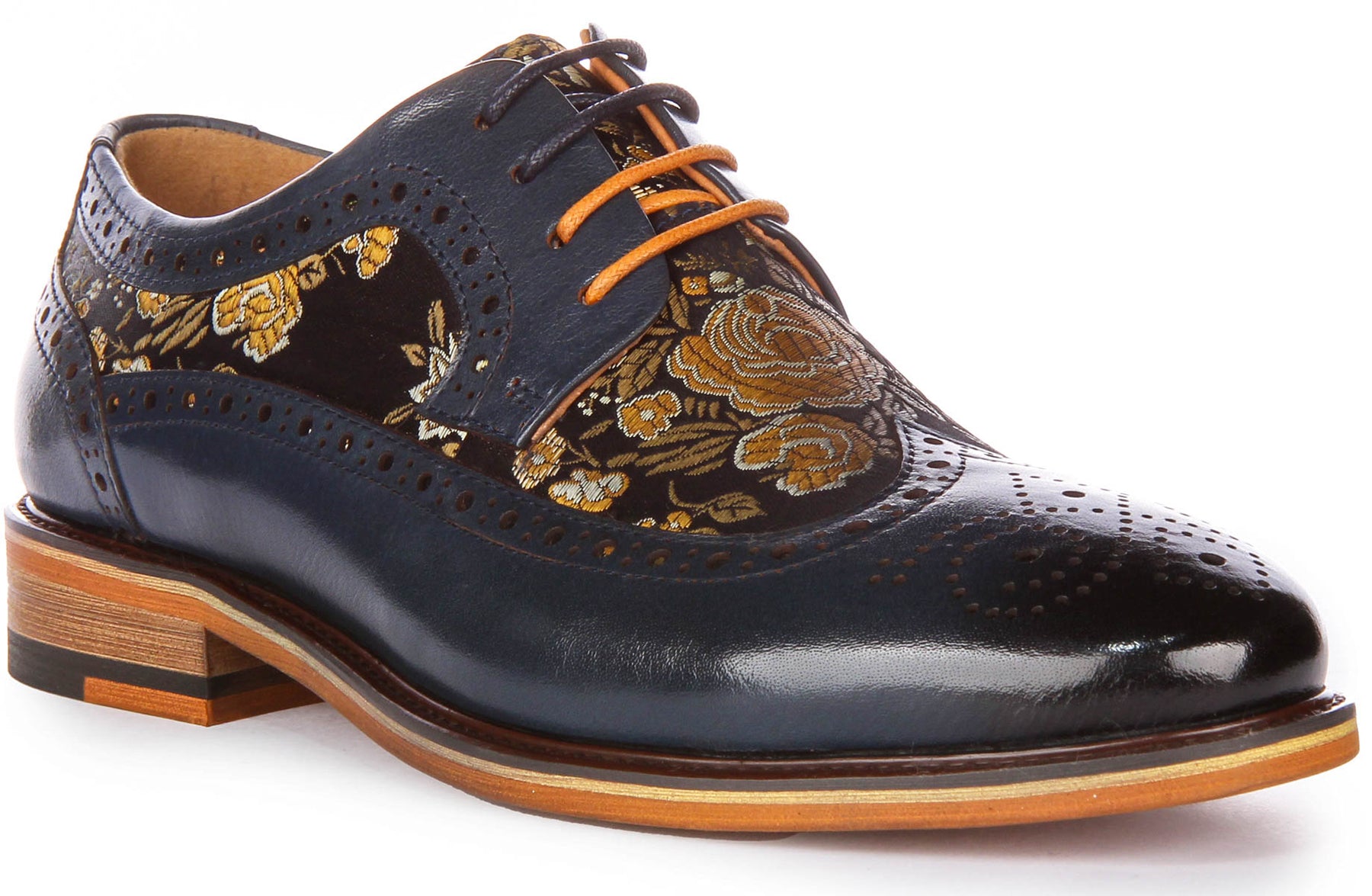 JUSTINREESS Womens Lace up Navy Gold Leather Brogues Shoes – Justin Reess