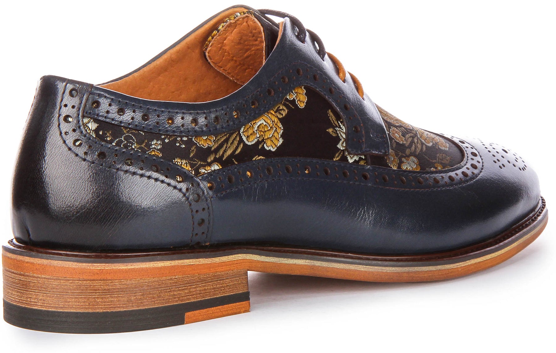 JUSTINREESS Womens Lace up Navy Gold Leather Brogues Shoes – Justin Reess