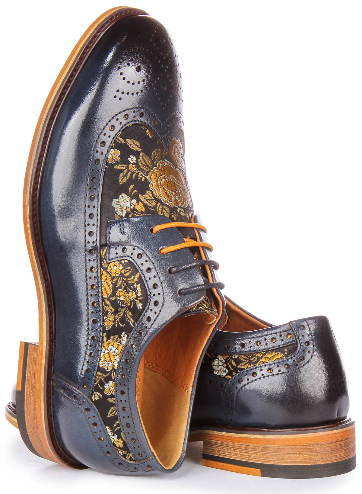 JUSTINREESS Womens Lace up Navy Gold Leather Brogues Shoes – Justin Reess