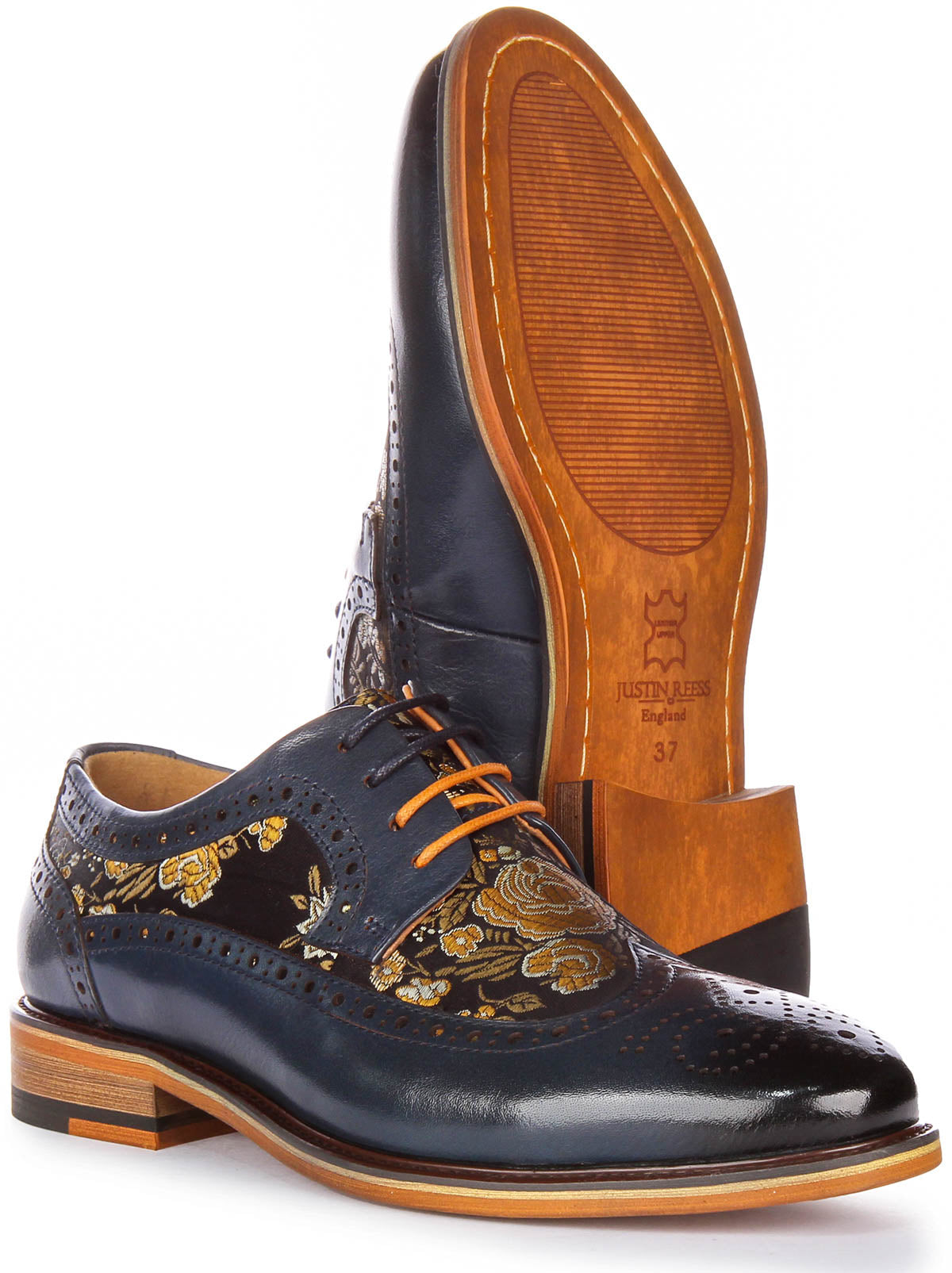 JUSTINREESS Womens Lace up Navy Gold Leather Brogues Shoes – Justin Reess