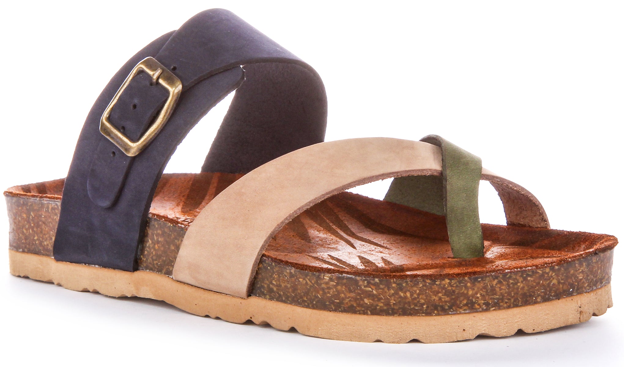 JUSTINREESS Womens Slip On Mule Toe Strap Nubuck Navy Sandals – Justin ...