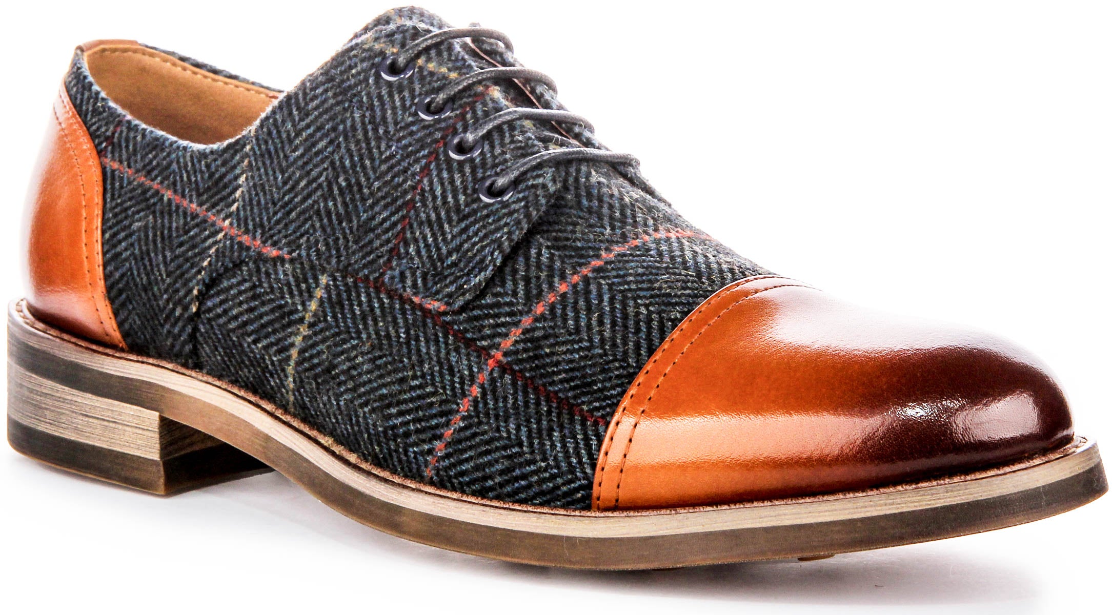 JUSTINREESS ENGLAND Mens Brown Oxford Shoes Navy Tweed – Justin Reess