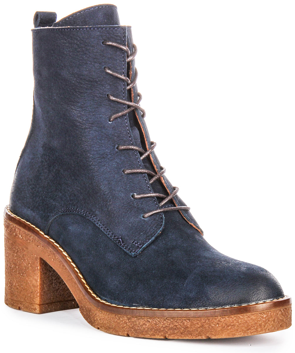 JUSTINREESS Womens Lace up Navy Leather Lace Ankle Boots – Justin Reess