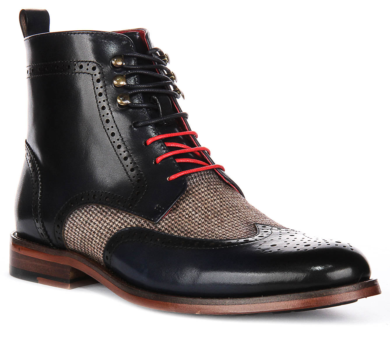 Lennon In Navy | Leather Canvas Brogue Ankle Boots – Justin Reess