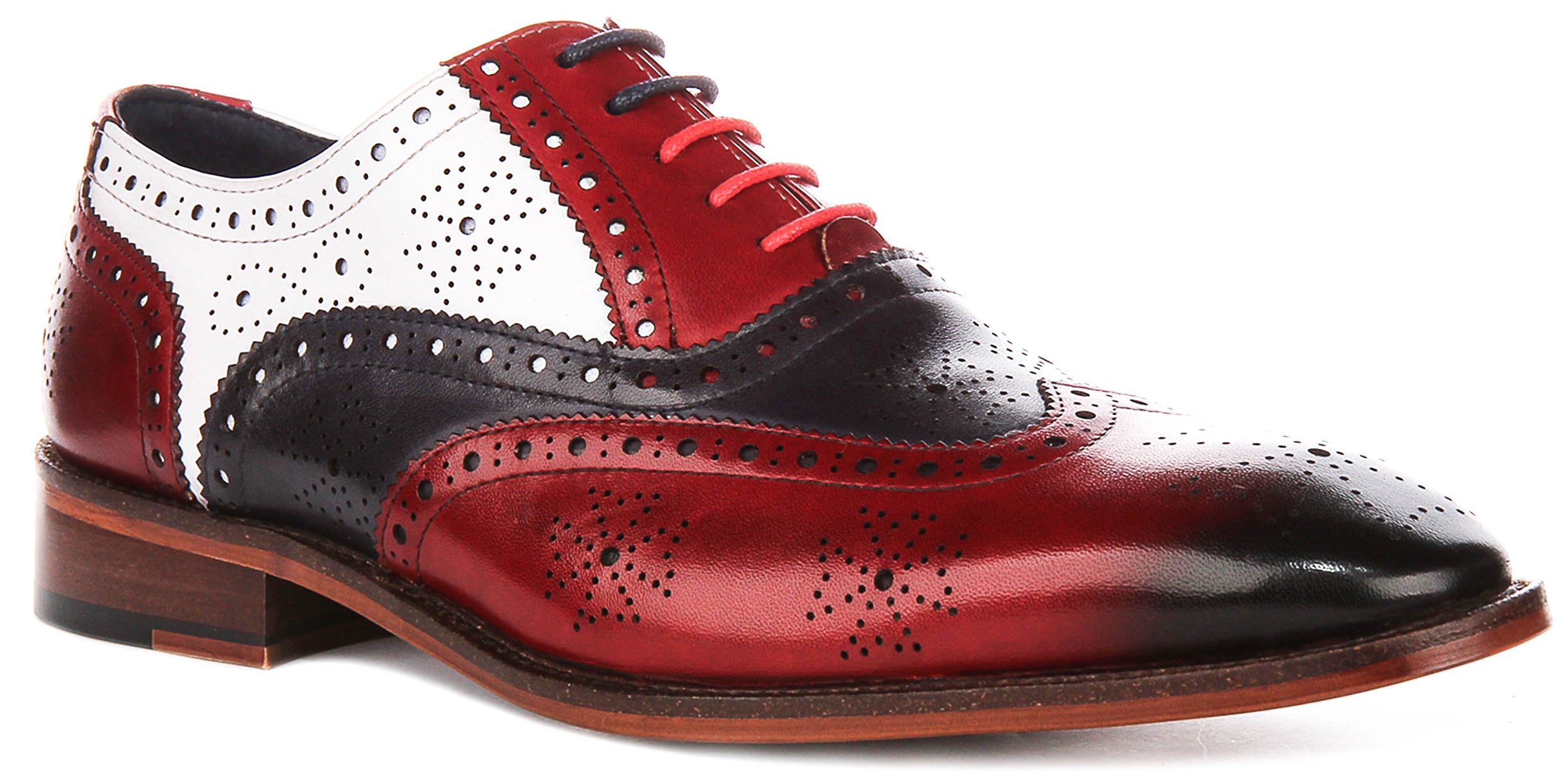 Justin Reess Ed In Red Navy White | Lace up Leather Brogues Shoes