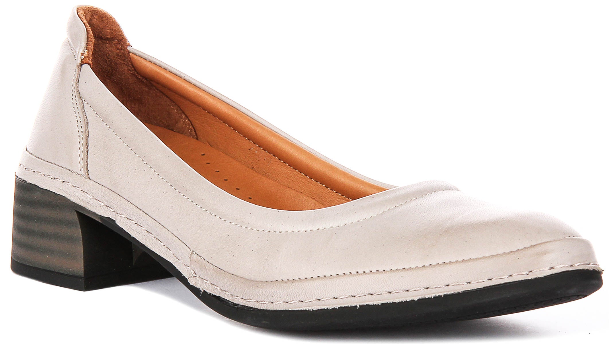 Justin Reess Polly In Stone Grey Leather | Womens Heel Soft Shoes