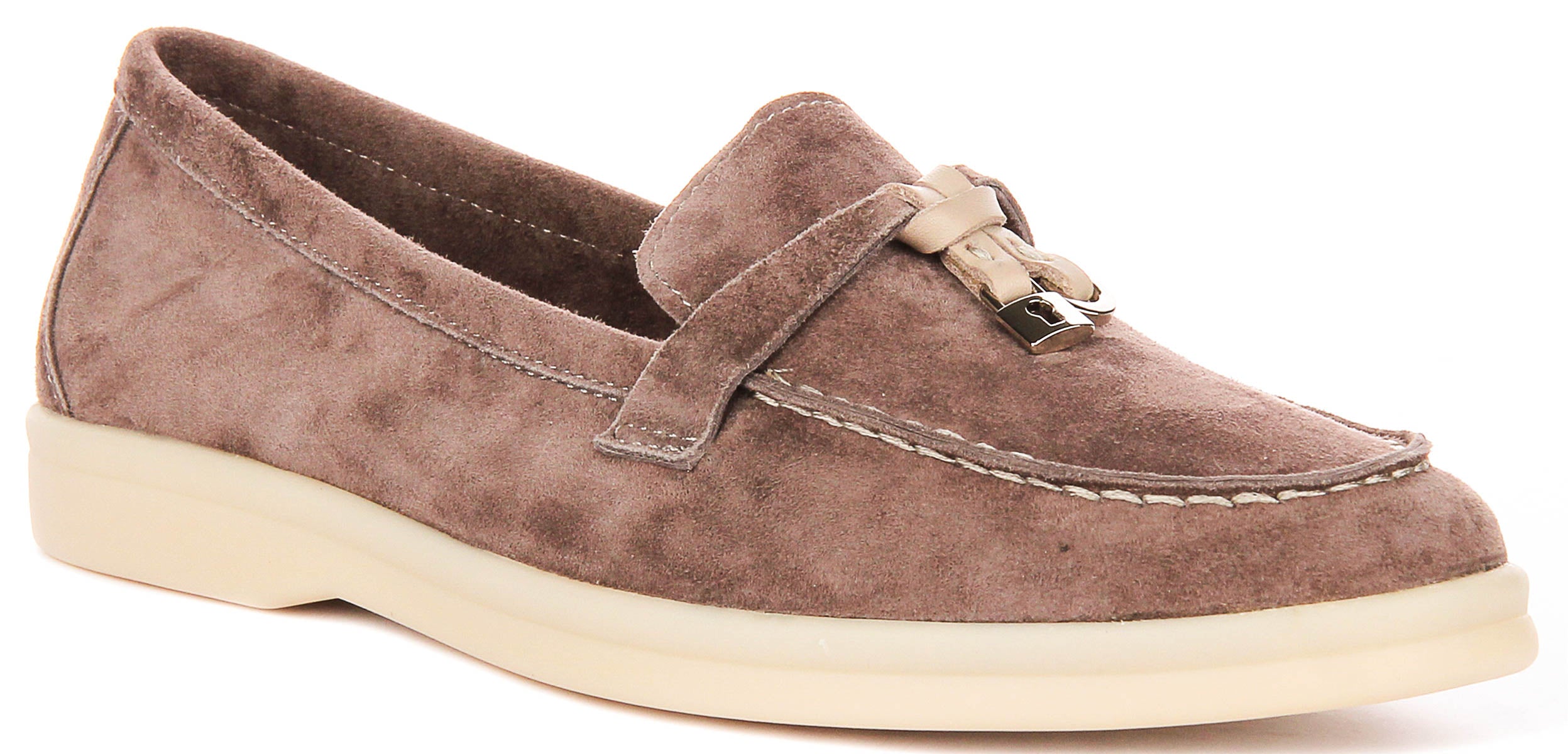 Justin Reess Emma In Stone Soft Suede | Slip On Soft Loafers