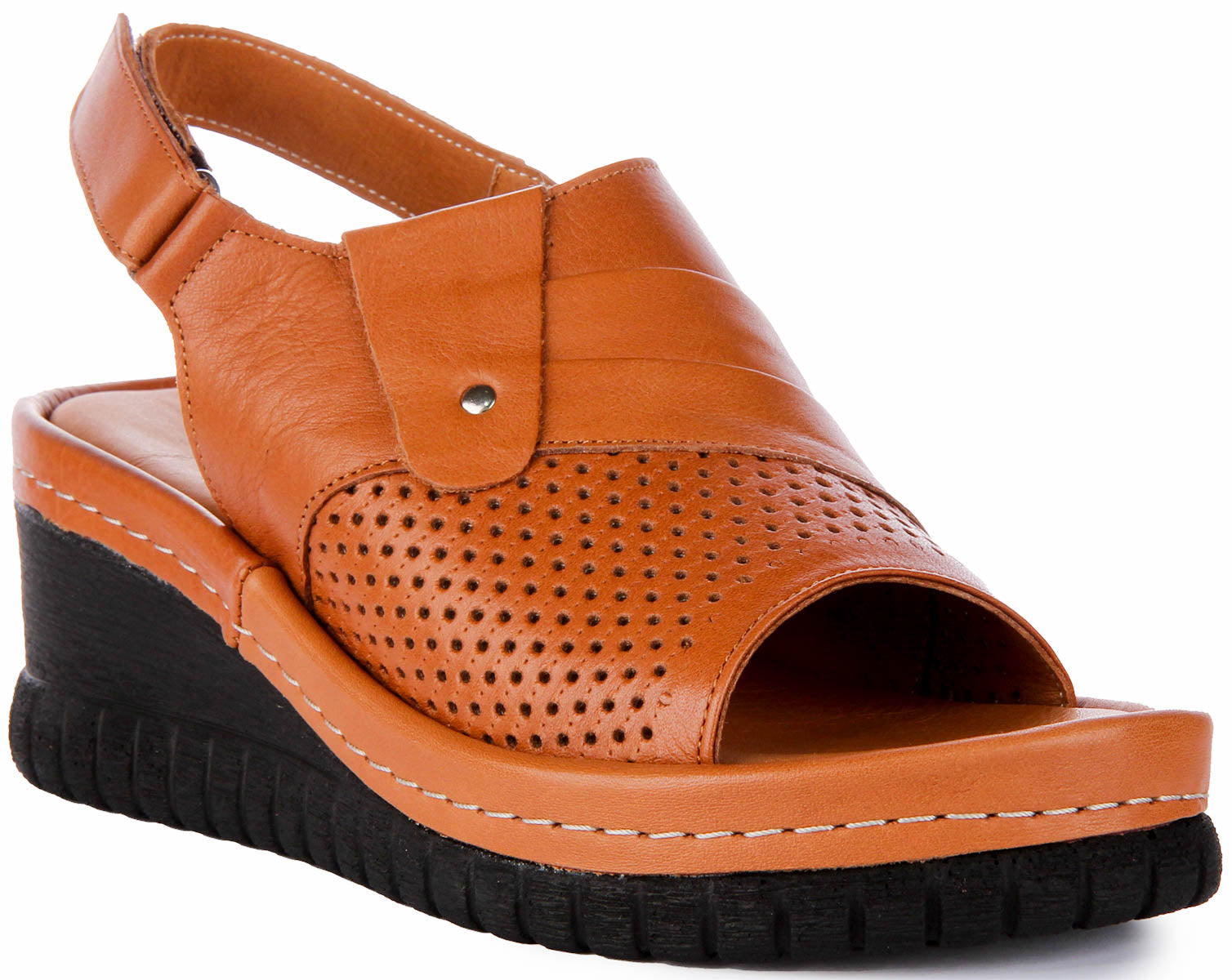 JUSTINREESS ENGLAND Womens Sandals In Tan | Comfort Perforated Wedge ...