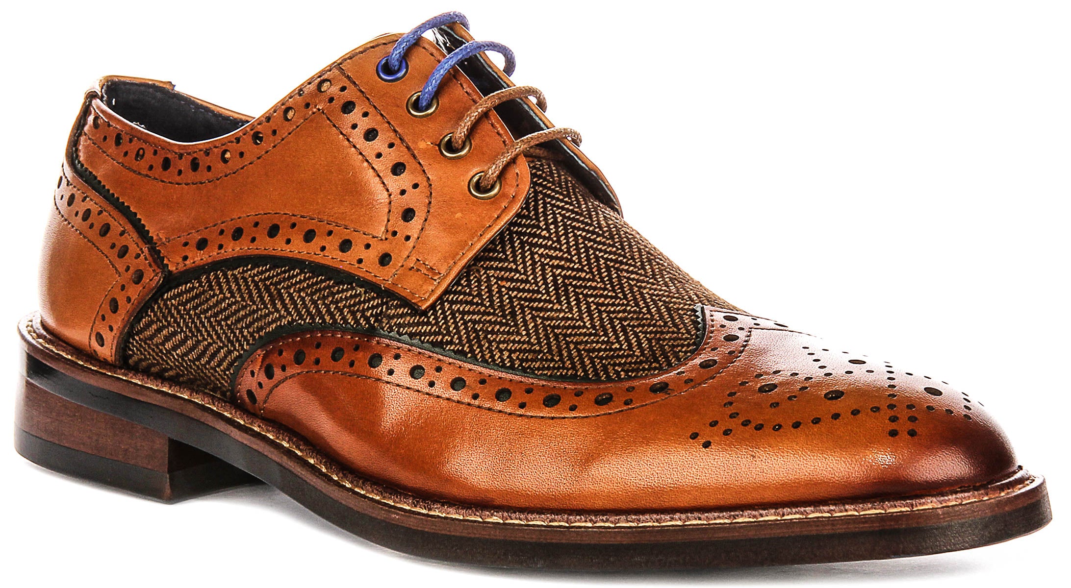 Justin Reess Sean Mens Tweed Trim Leather Brogues In Tan