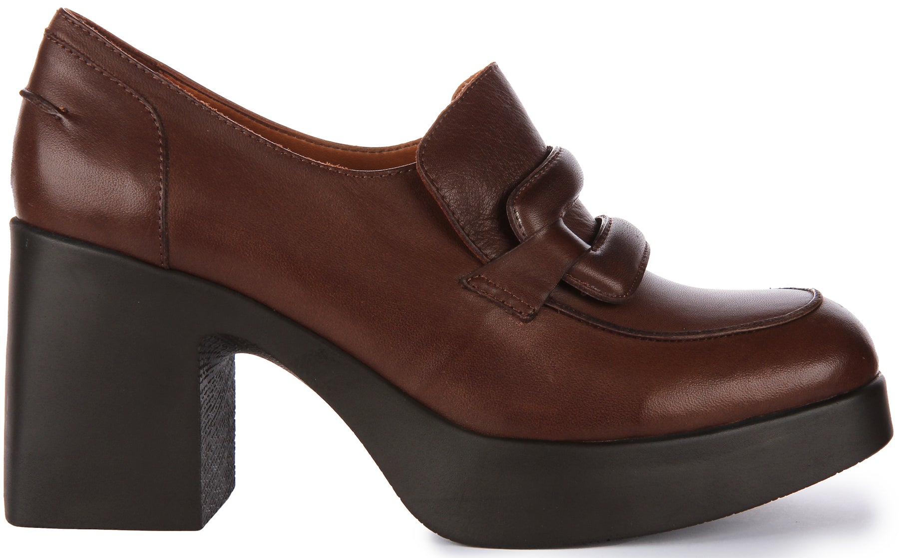 JUSTINREESS ENGLAND Womens Heel Shoes In Brown | Loafer Toe Mid Heel ...