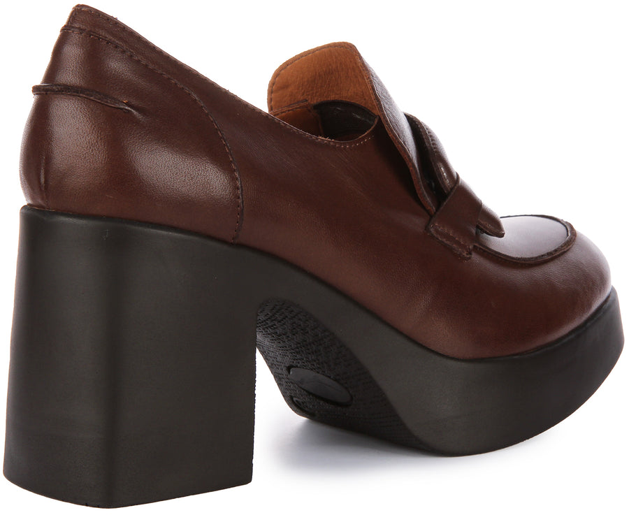 JUSTINREESS ENGLAND Womens Heel Shoes In Brown | Loafer Toe Mid Heel ...