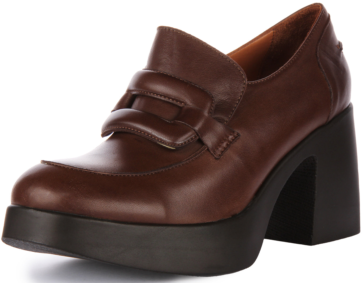 JUSTINREESS ENGLAND Womens Heel Shoes In Brown | Loafer Toe Mid Heel ...
